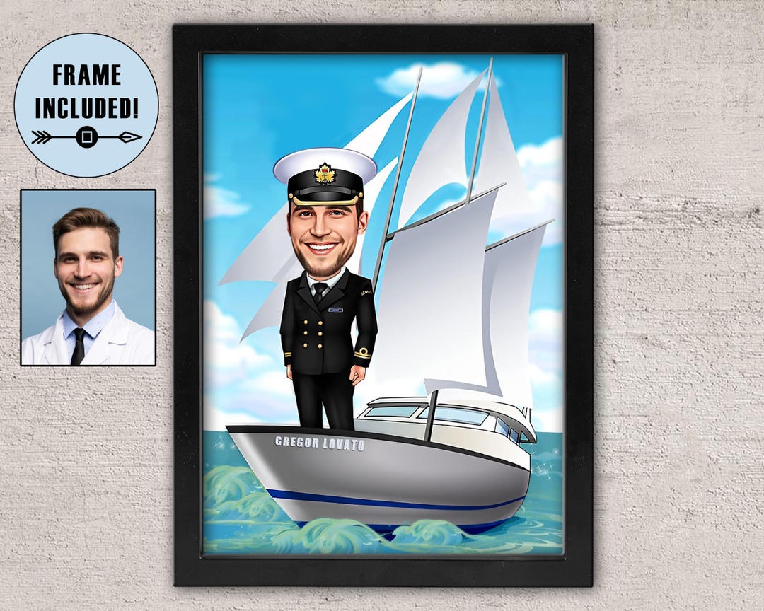 Cartoon Ship Captain Framed Print: Personalized Portrait Gift (12x16 ...