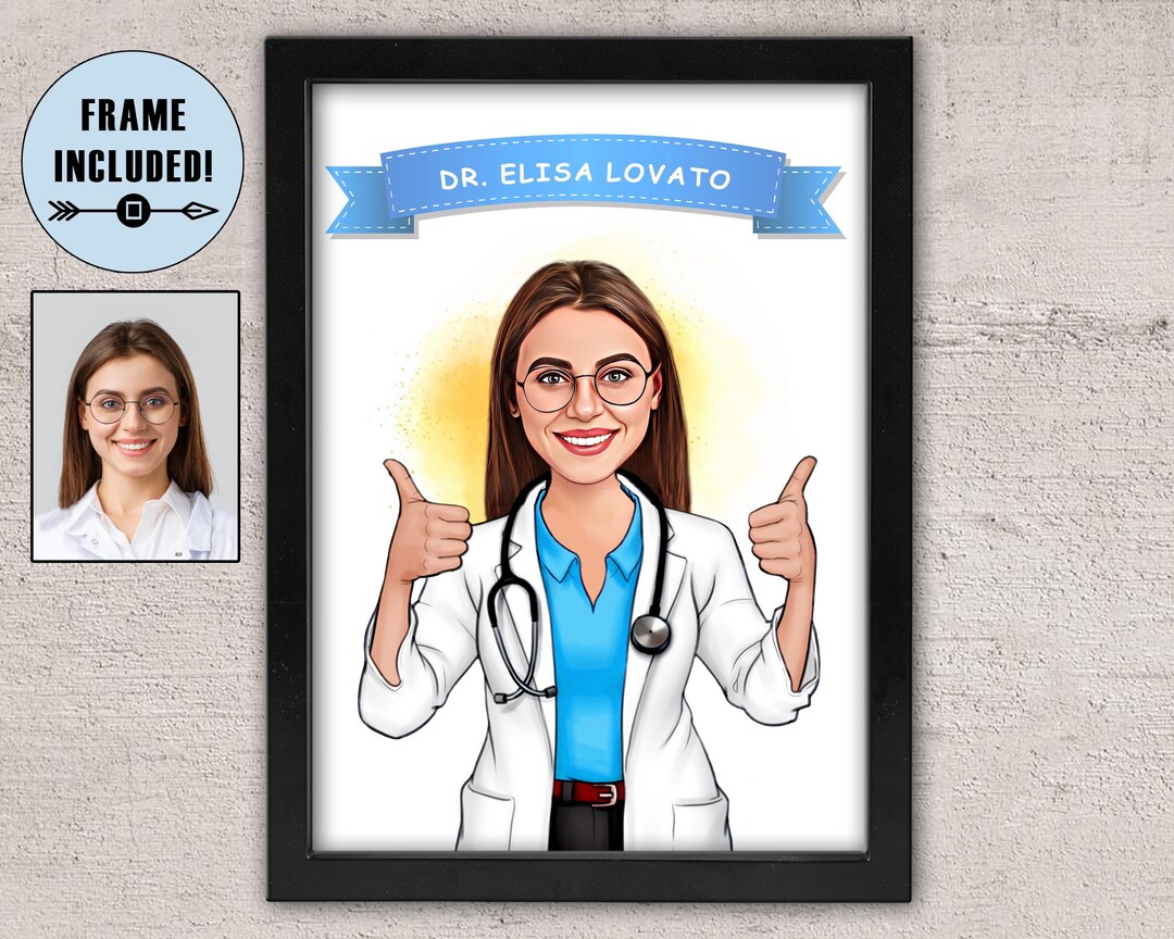Custom Female Doctor Framed Portrait Wall Art, Graduation Gift for ...