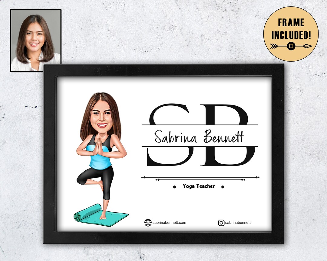 Yoga Teacher Caricature Framed Sign, Funny Yoga Teacher Gifts, Yoga ...