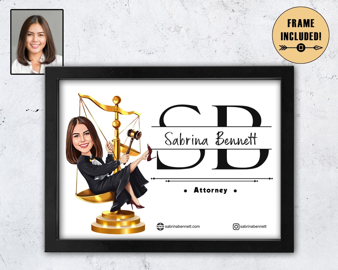 Lawyer Framed Name Plate for Women With Caricature, Female Attorney ...