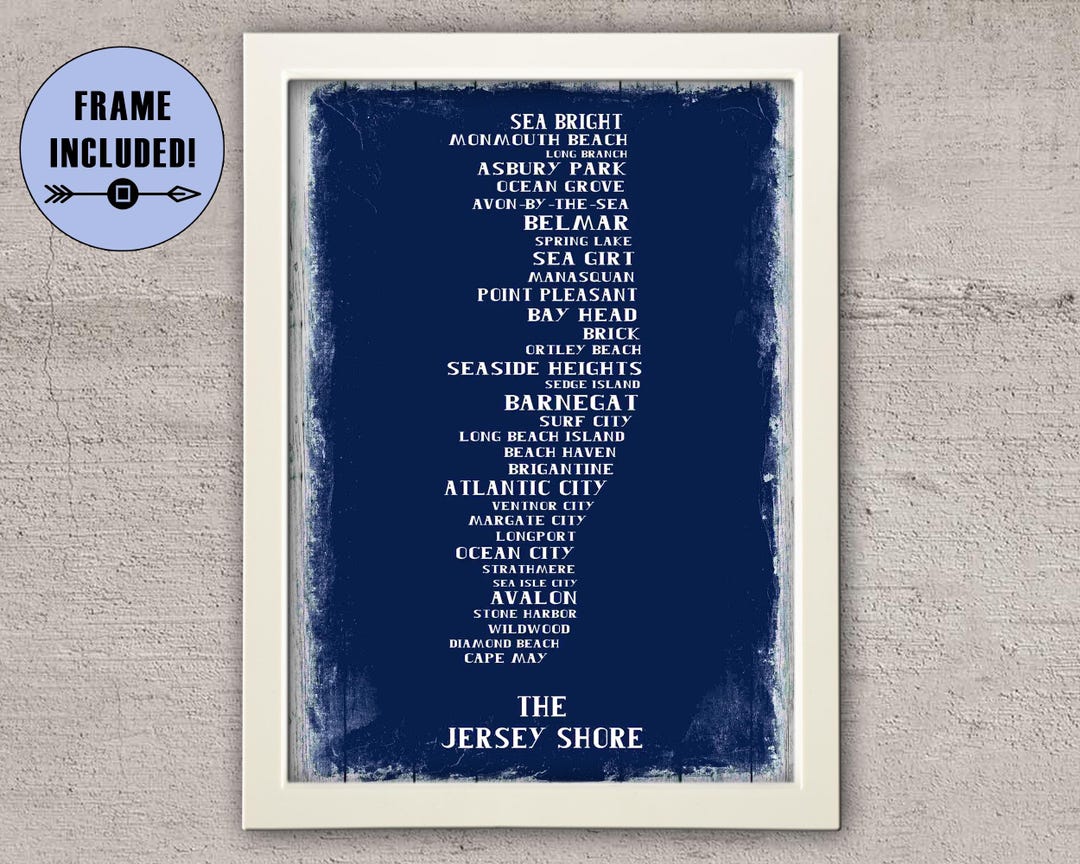 South Shore, New Jersey Coast Map, White Framed Print Wall Art, Jersey ...
