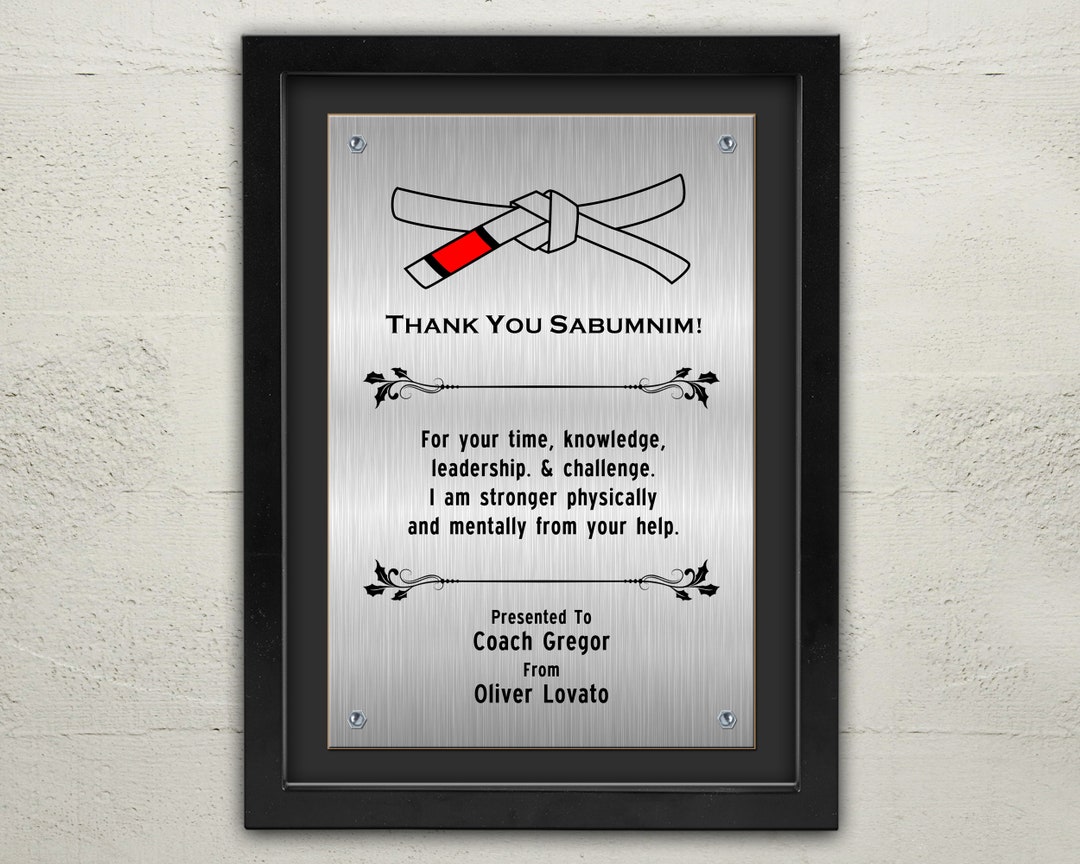 Taekwondo Sabumnim Thank You Gift TKD Coach Framed Plaque From a ...
