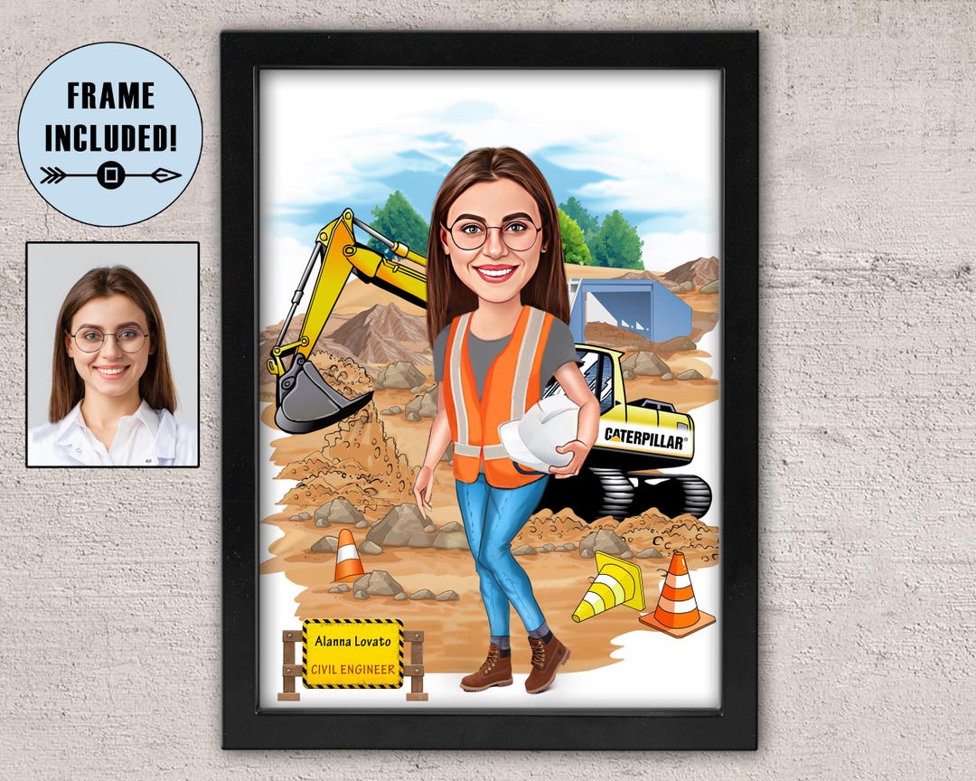 Custom Civil Engineer Caricature Portrait - Framed Gift - Etsy