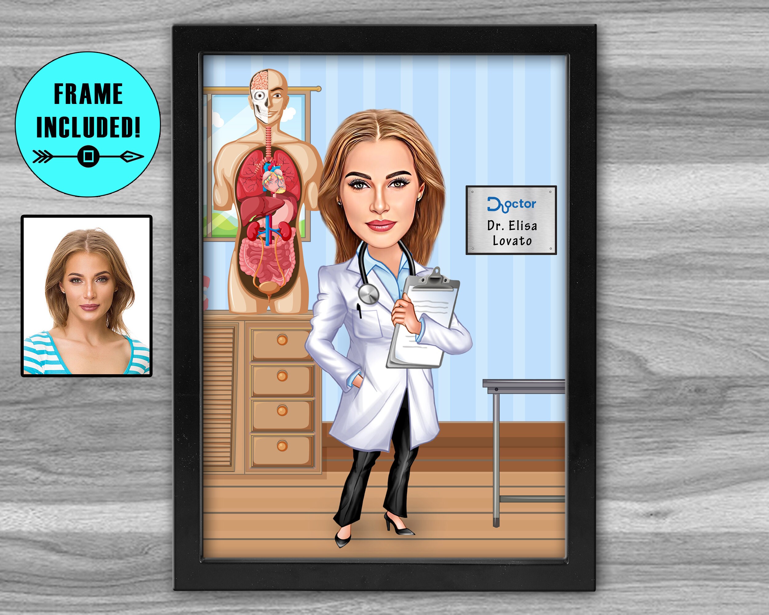 Personalized Female Doctor Framed Caricature Female Doctor, Custom ...