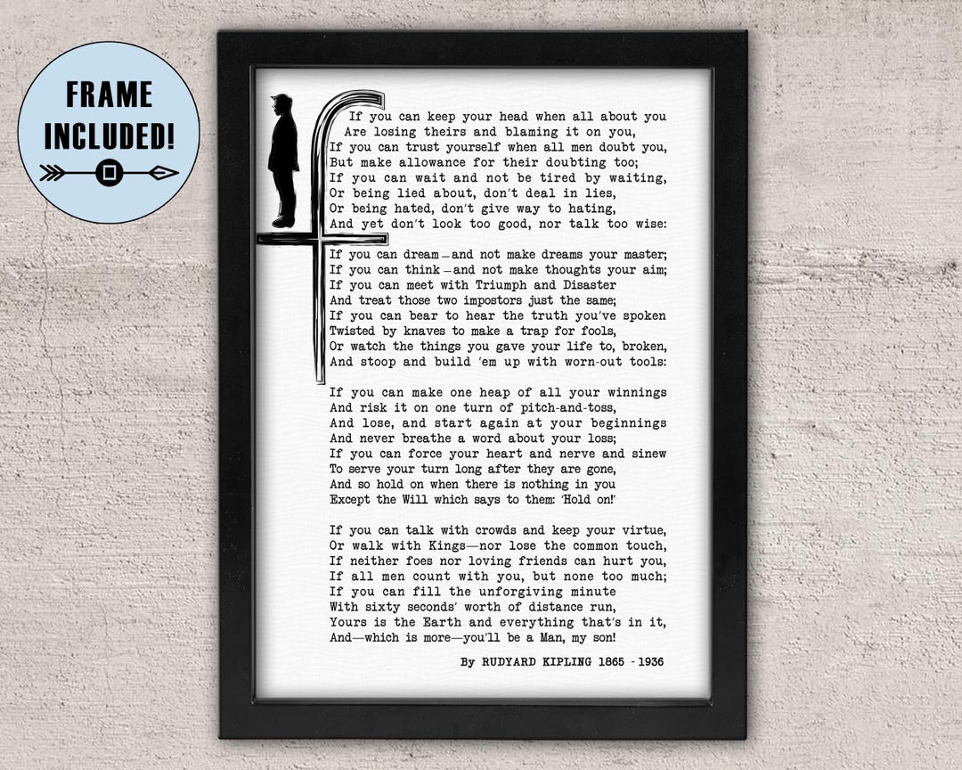 If Poem Print by Rudyard Kipling Framed Print, Motivational Quote, Home ...
