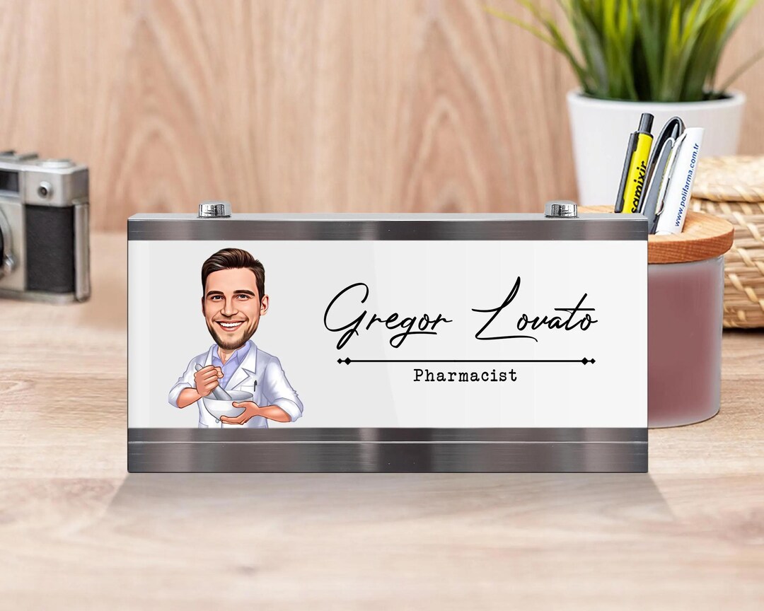 Pharmacist Desk Name Plate for Men With Cartoon, Pharmacy Assistant ...