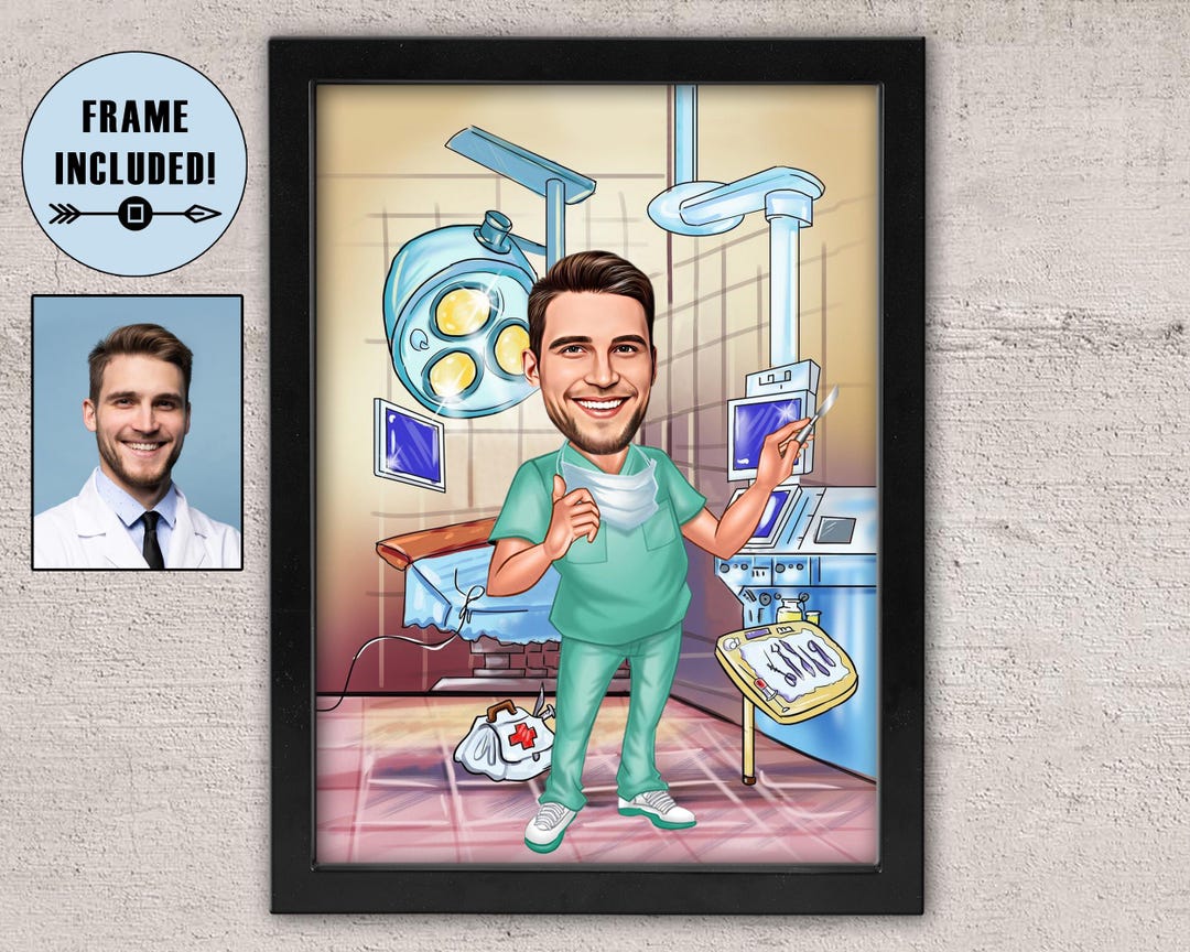 Custom Framed General Surgery Caricature, Surgeon Portrait, Caricature ...
