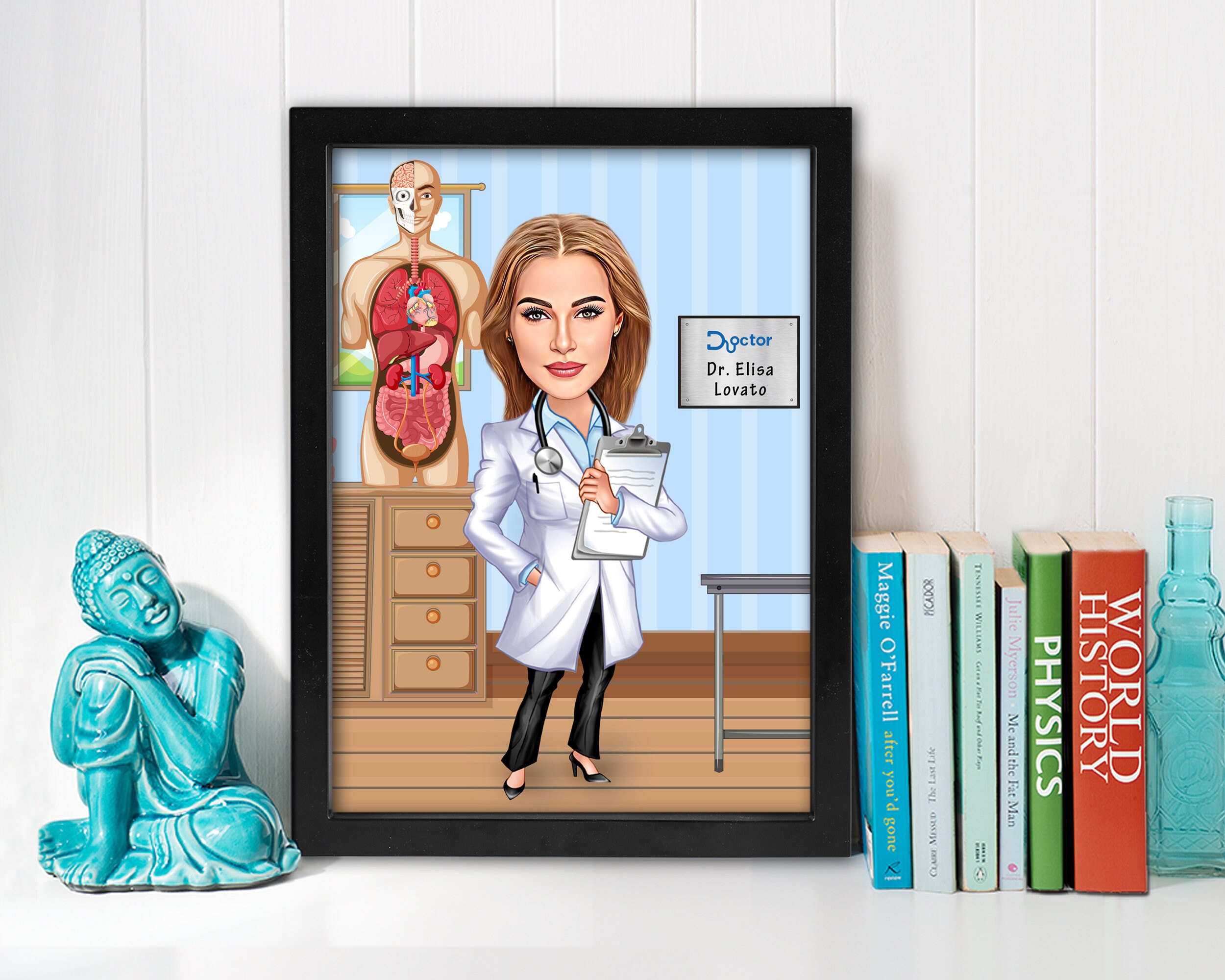 Personalized Female Doctor Framed Caricature Female Doctor, Custom ...