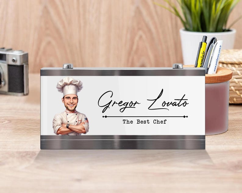 Personalized Chef Desk Name Plate: Custom Cartoon Portrait Gift - Etsy