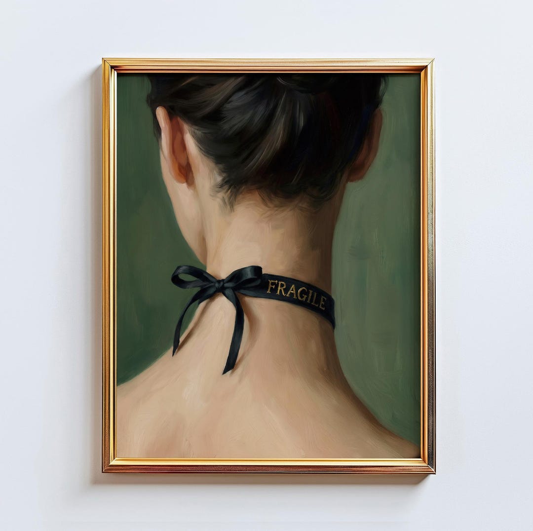 Fragile Ribbon Neck Poster – Minimal Feminine Wall Art in Moody Green ...