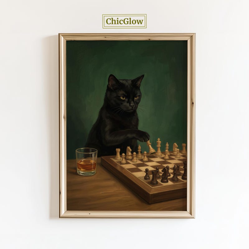 Cat chess poster - Etsy Polska