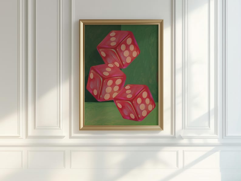 Lucky Dice Wall Art – Retro Minimalist Red Dice Poster, Positive Vibes ...