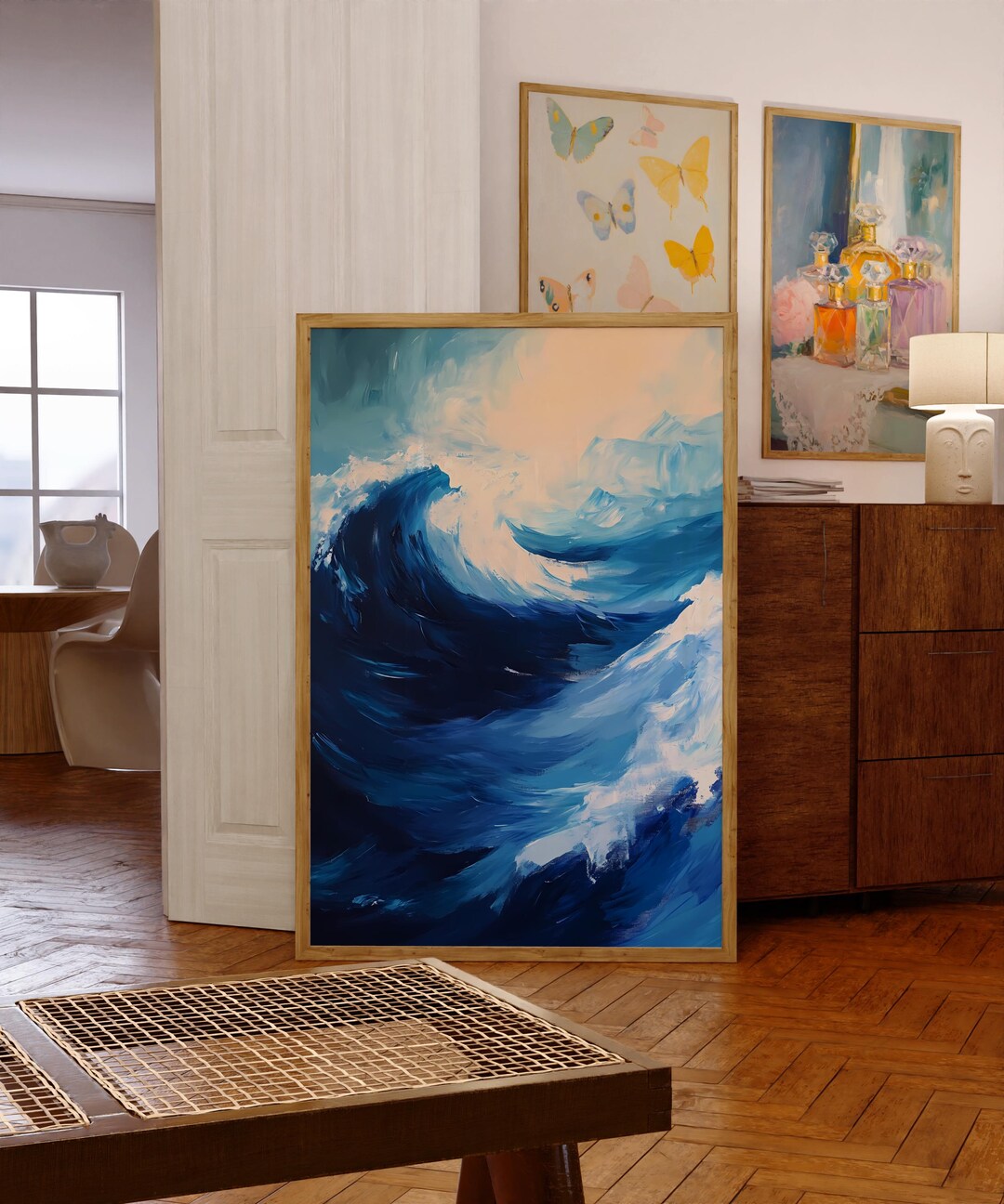 Abstract Ocean Wave Print, Coastal Wall Art, Abstract Preppy Wall Decor ...