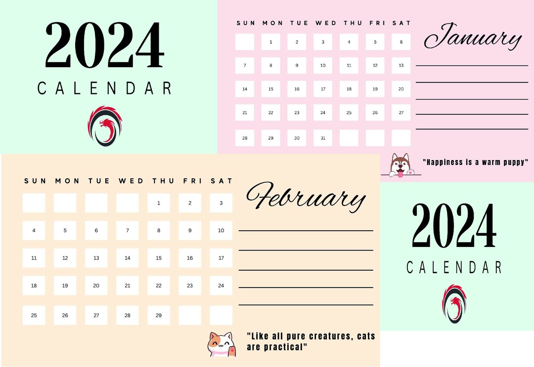 Printable Calendar and Mini-calendar 2024 - Etsy