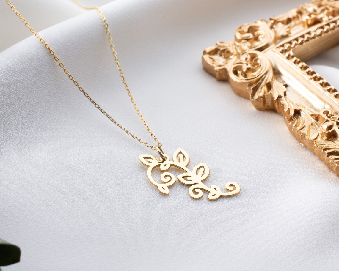 14k Solid Gold Flower Necklace Gold Flower Necklace Gift for - Etsy