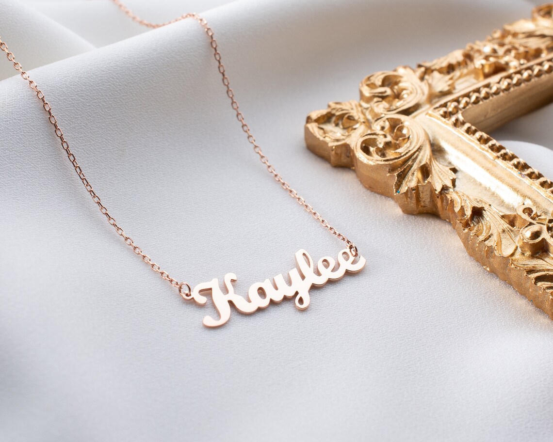 Name Necklace Gold Custom Name Necklace 14K Solid Gold Name - Etsy