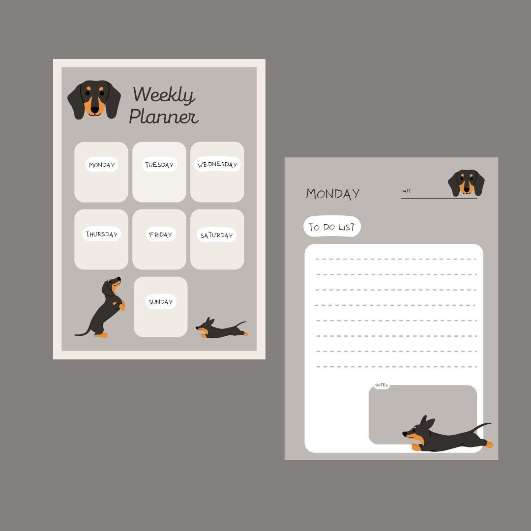 Dachshund Weekly Planner Printable Dachshund Weekly Planner Wiener Dog ...