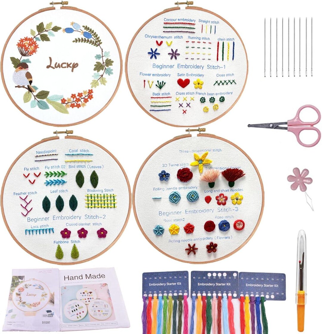 Beginner Embroidery Stitch Practice Kit – 4 Set Starter Kit to Learn 30 ...
