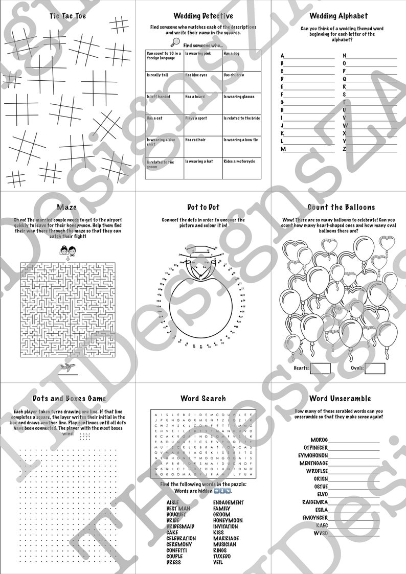 Wedding Day Activity Booklet for Kids and Adults, Wedding Activity for ...