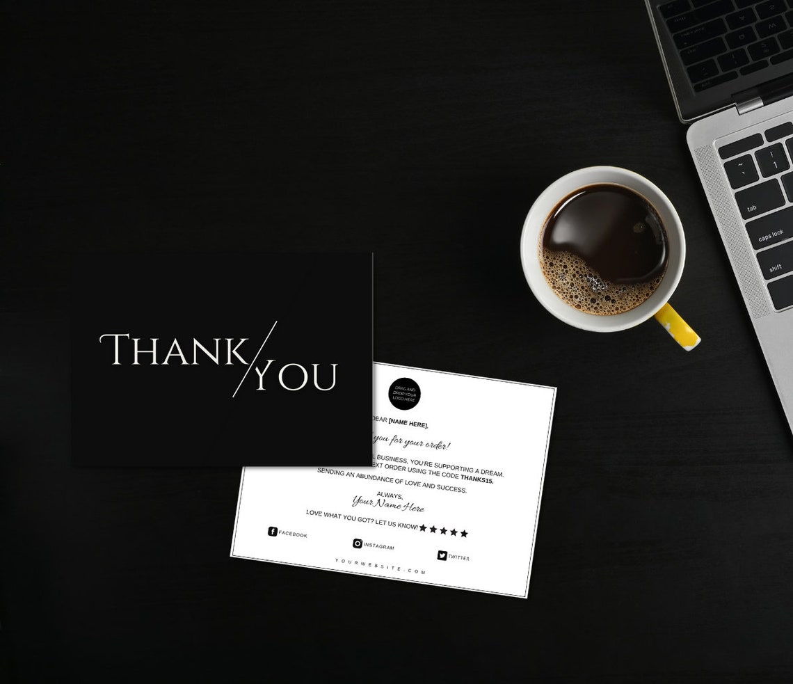 EDITABLE Black Luxury Thank You Card, Elegant Canva Card Template ...