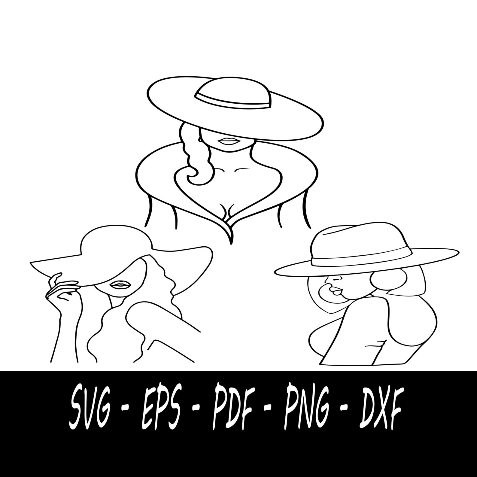Woman in Hat One Line Drawing Svg, One Line Art Woman SVG, Wide Brim ...