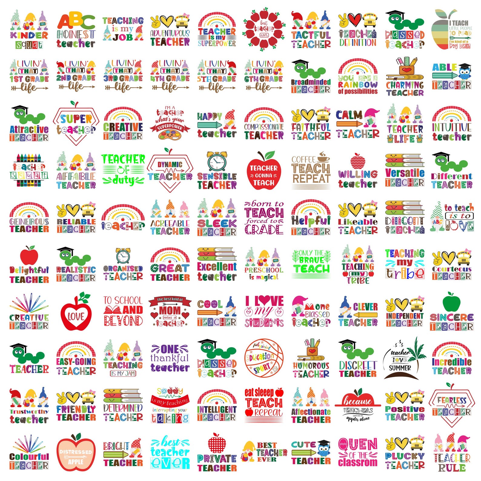 Teacher Svg Bundle, Teacher Quote Png, Rainbow Teacher Svg, Colourful ...