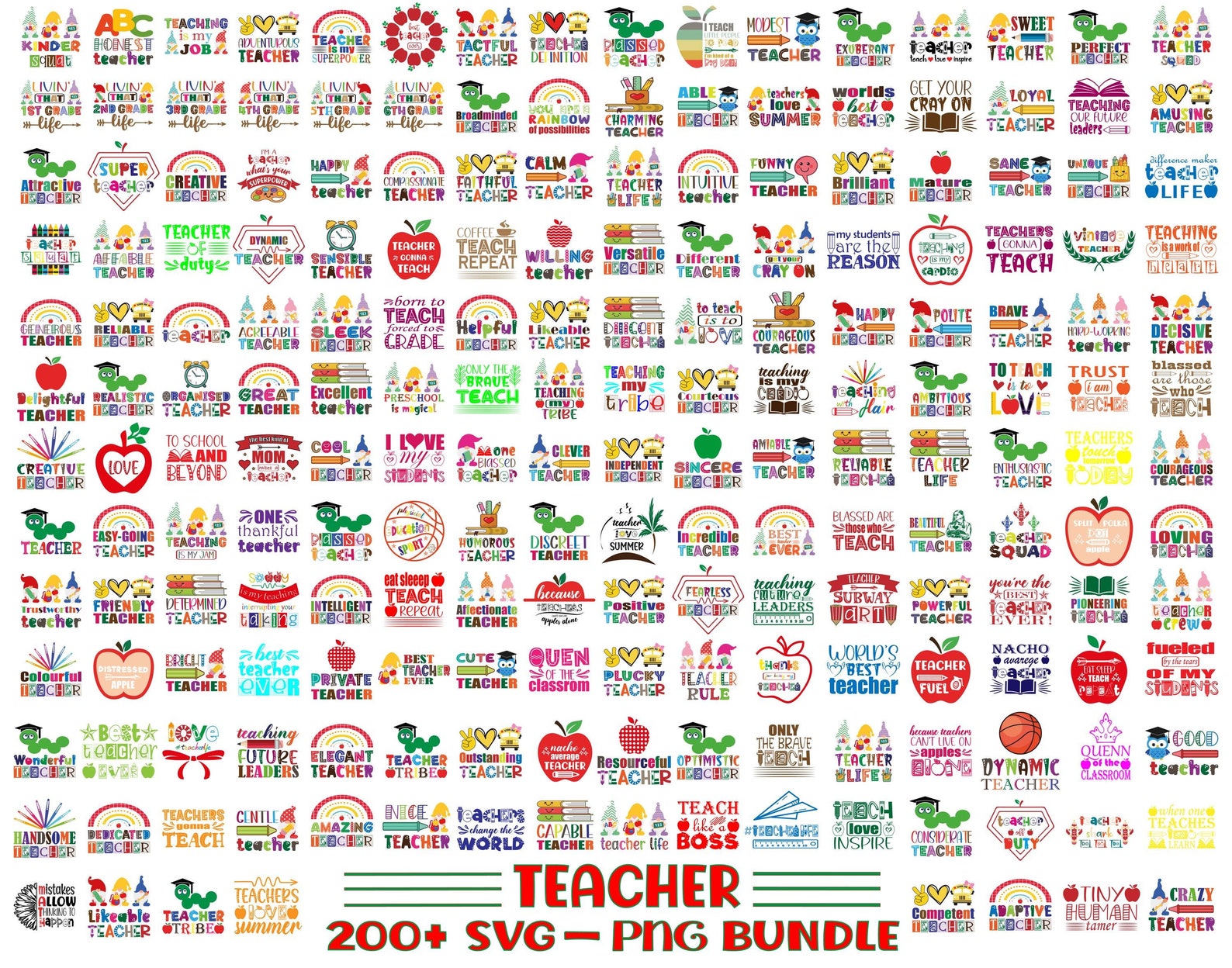 Teacher Svg Bundle, Teacher Quote Png, Rainbow Teacher Svg, Colourful ...