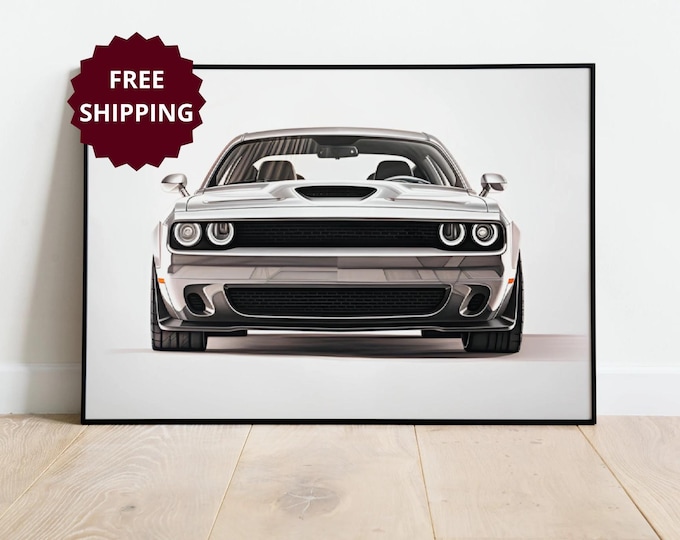 Dodge Challenger SRT Hellcat Demon Car Print Menacing Black Supercar ...