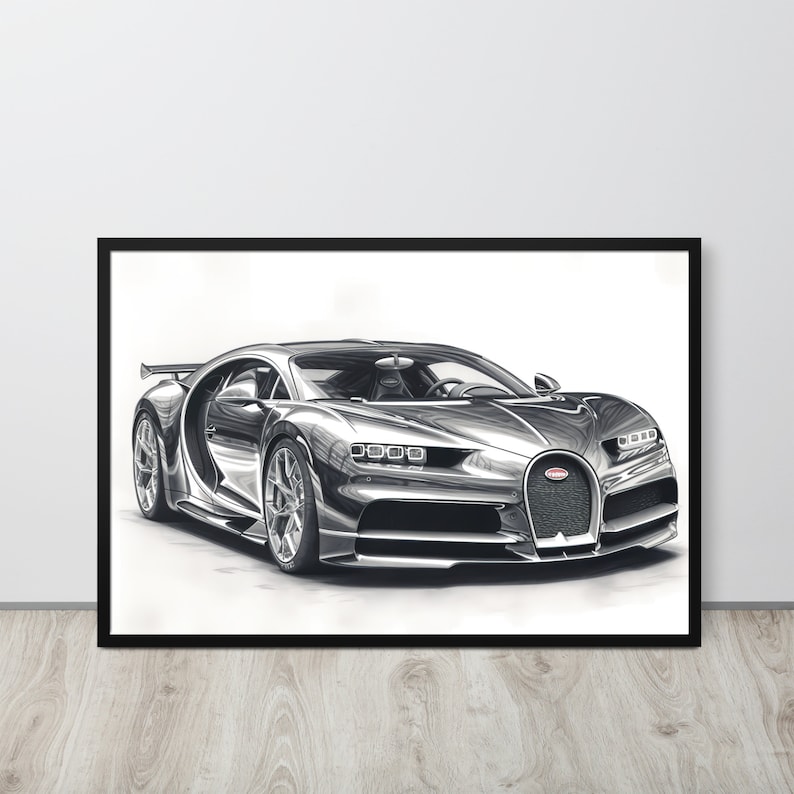 Bugatti Framed Poster for Car Lover, Custom Bugati Drawing Custom ...