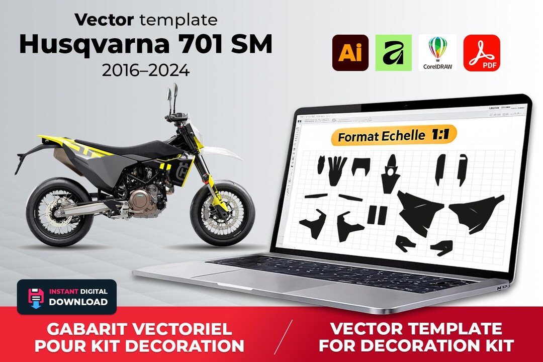 Husqvarna 701 Supermoto (2016–2024) Template – 1:1 Scale Vector ...
