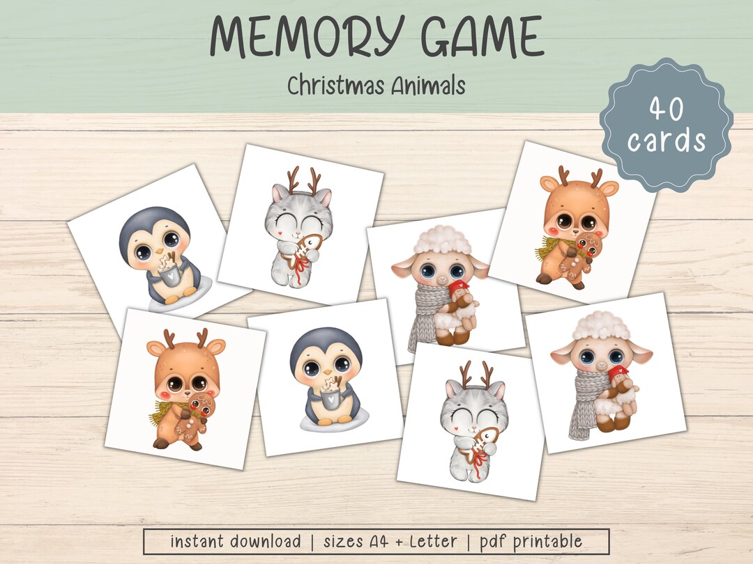 Christmas Memory Game Christmas Animals Memory Game Printable Holiday ...