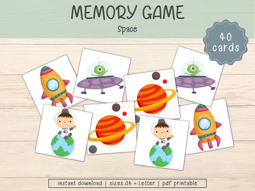 Space Memory Game Printable Matching Game for Kids Space Matching ...