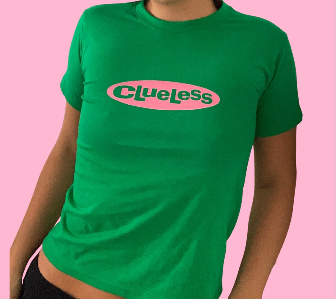 CLUELESS Iconic Retro Green Graphic Baby Tee Y2k Crop Top Tshirt Womens Pop Culture 2000s Film ...
