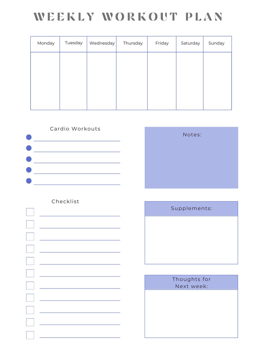 Weekly Workout Planner for the ADHD Athlete - Etsy