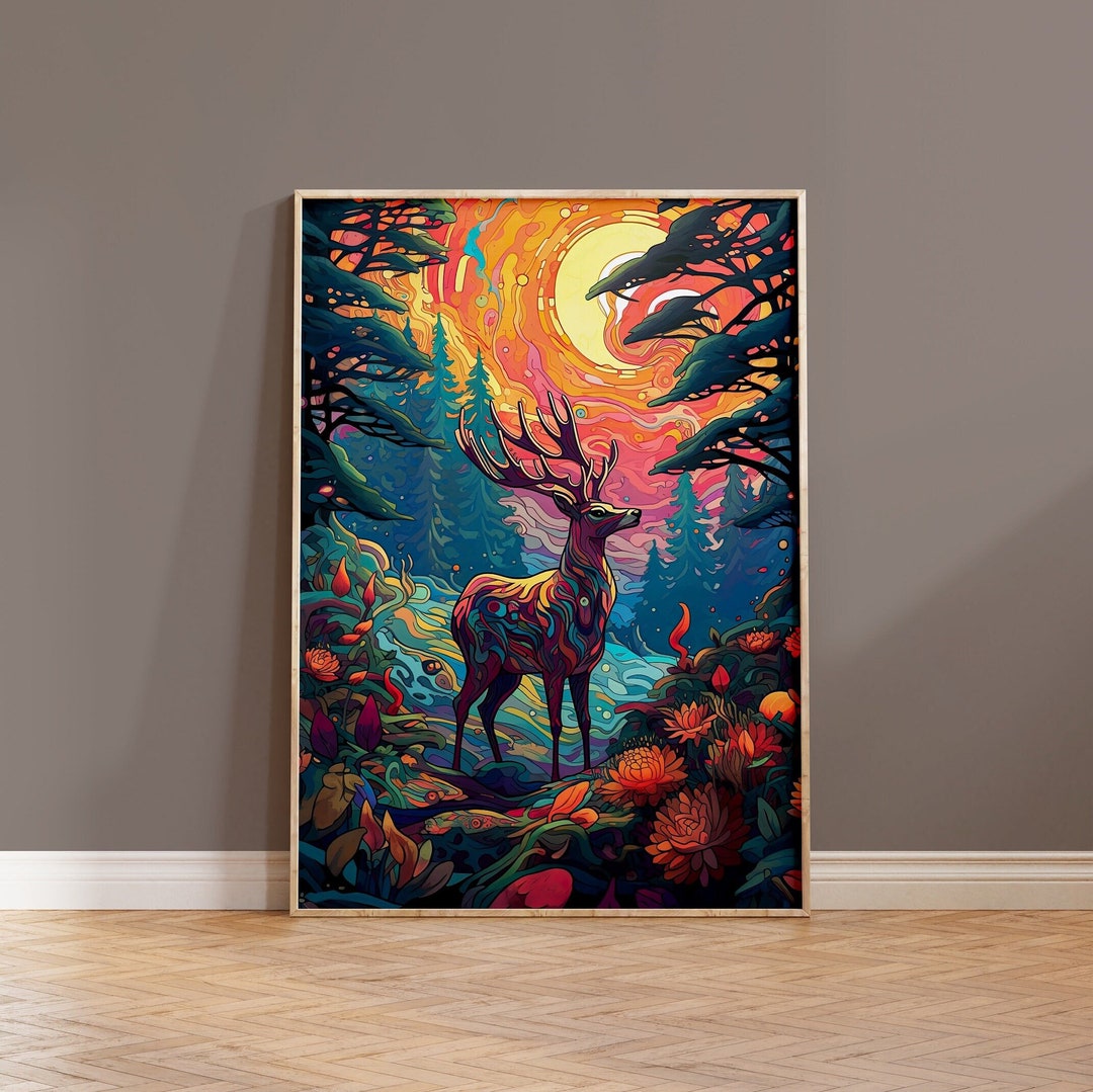Stag Art Deer Print Colourful Psychedelic Abstract Nature Lover Gift ...