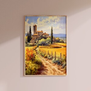 Tuscany Wall Art Watercolour Painting Print Italian Vineyard Boho ...