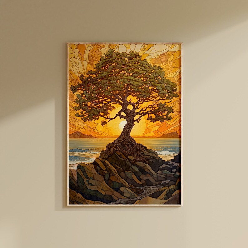 Japanese Tree of Life Art Print: Abstract Ocean Landscape Wall Decor - Etsy