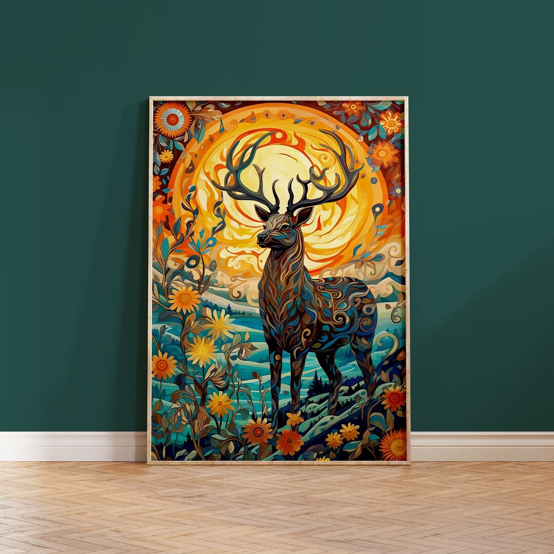 Trippy Stag Art Print: Psychedelic Deer, Art Nouveau - Etsy
