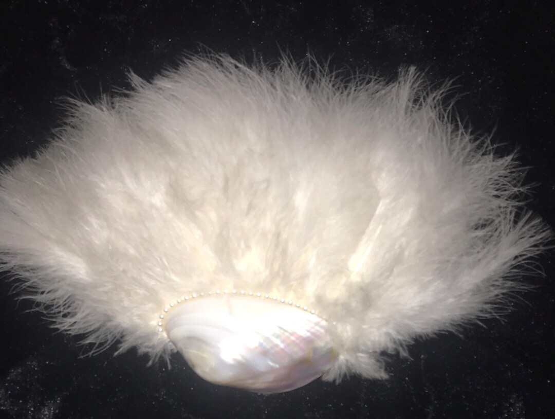 1940’s White Mother of Pearl Clam Shell Marabou Feather Fan, HTF - Etsy