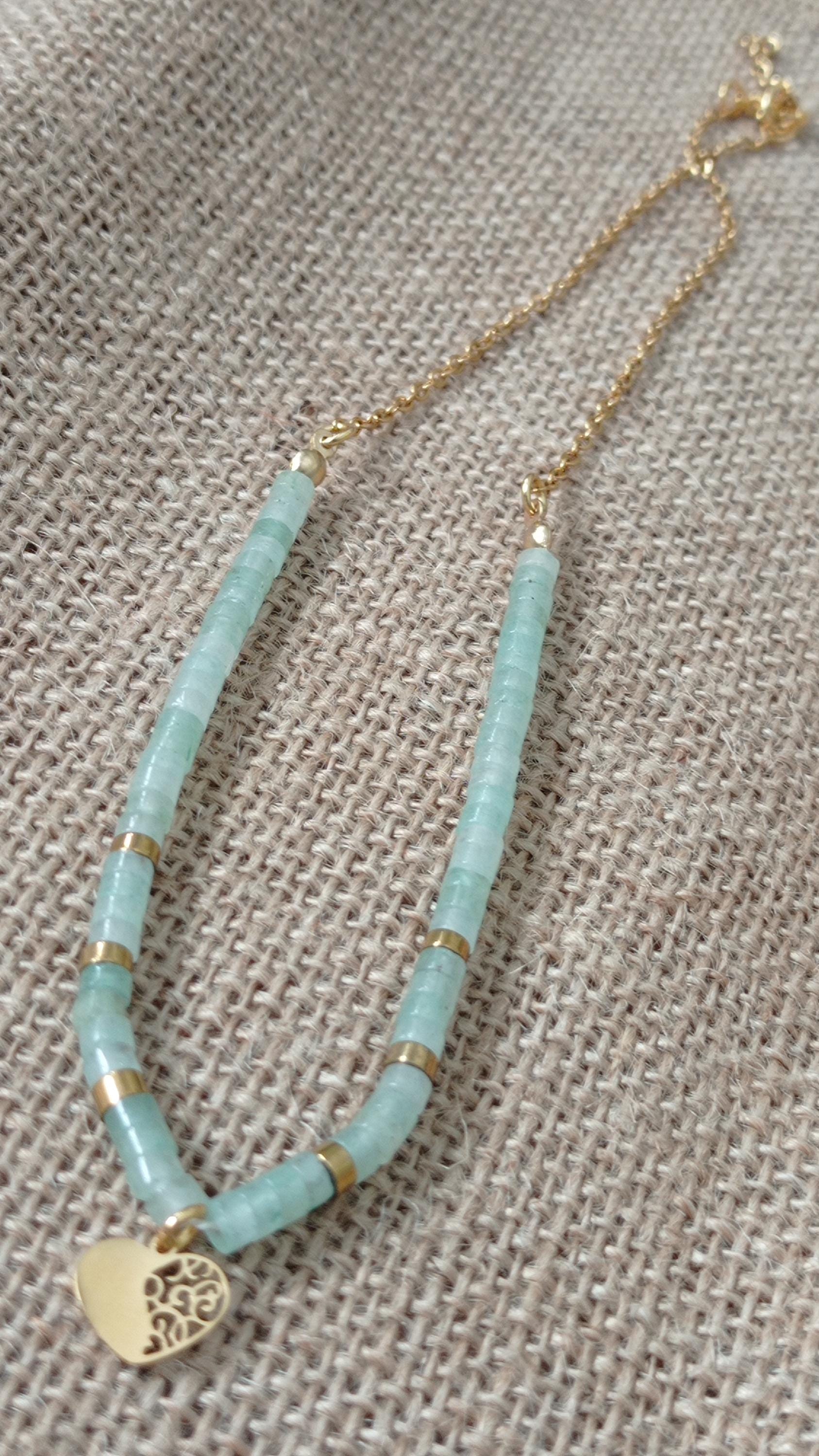 Delicate Gold Chain Necklace With Green Aventurine, Golden Hematite ...