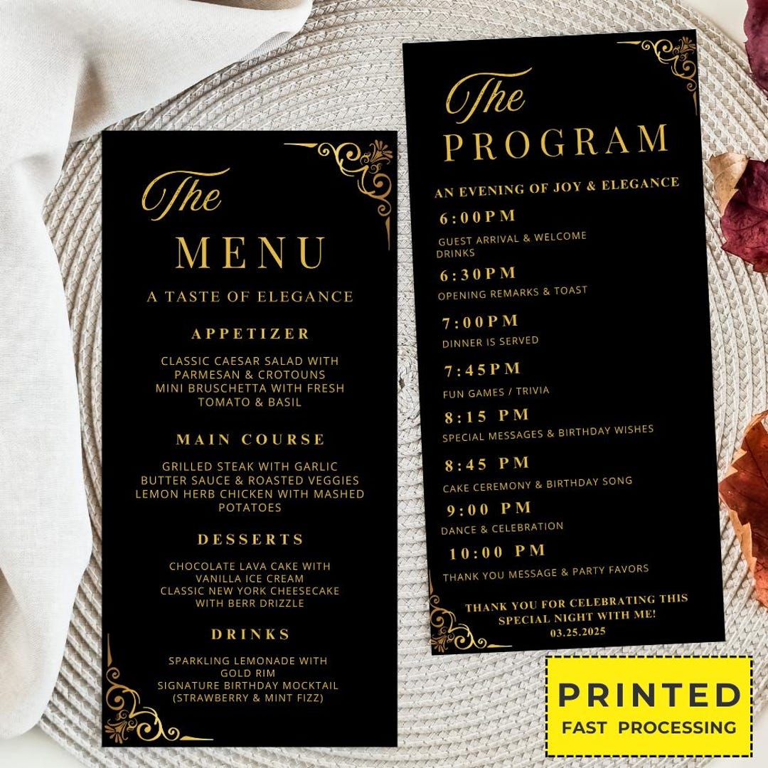 Editable/printed Menu and Program Template, Modern Wedding Menu, Dinner ...