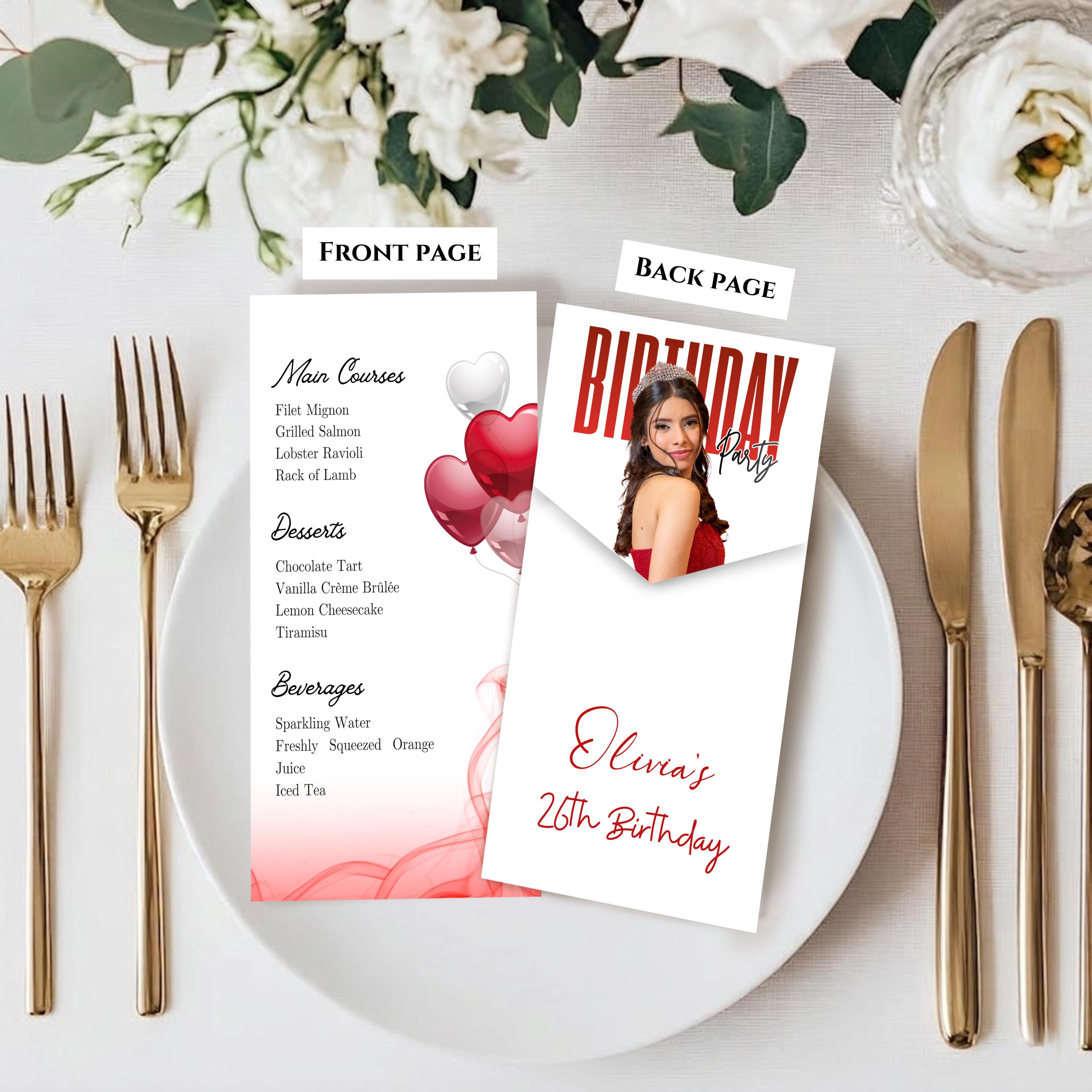 Personalized Birthday Menu Card With Photo, Custom Party Menu, Editable ...