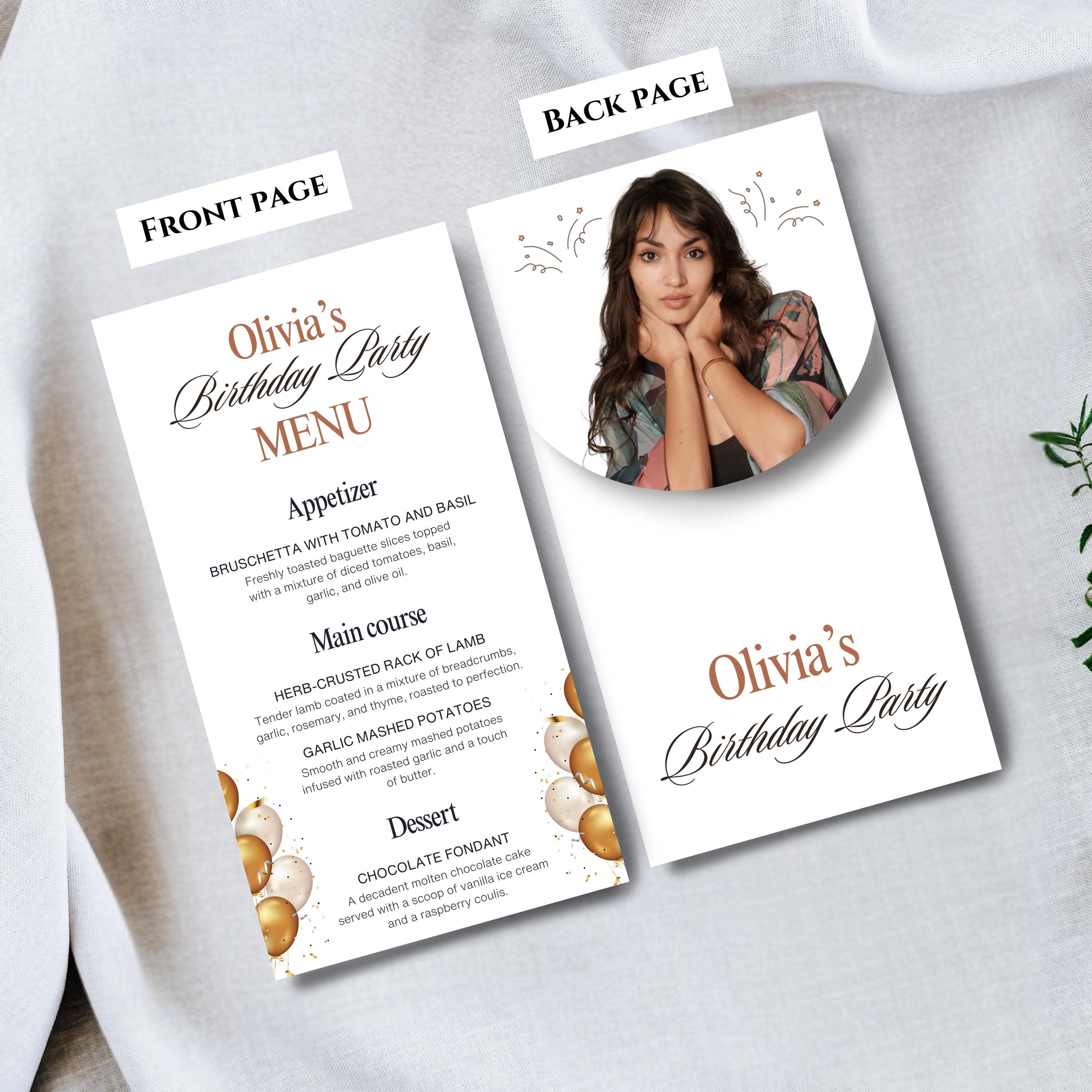 Personalized Birthday Menu Card With Photo, Custom Party Menu, Editable ...