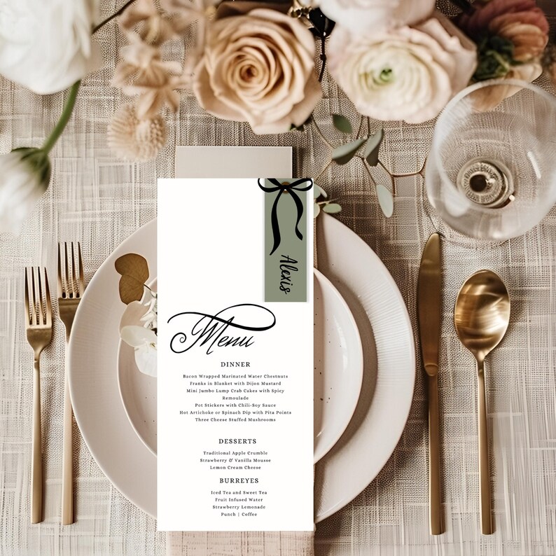 Wedding Menu Cards With Printed Name Card, With Place Cards, Modern ...