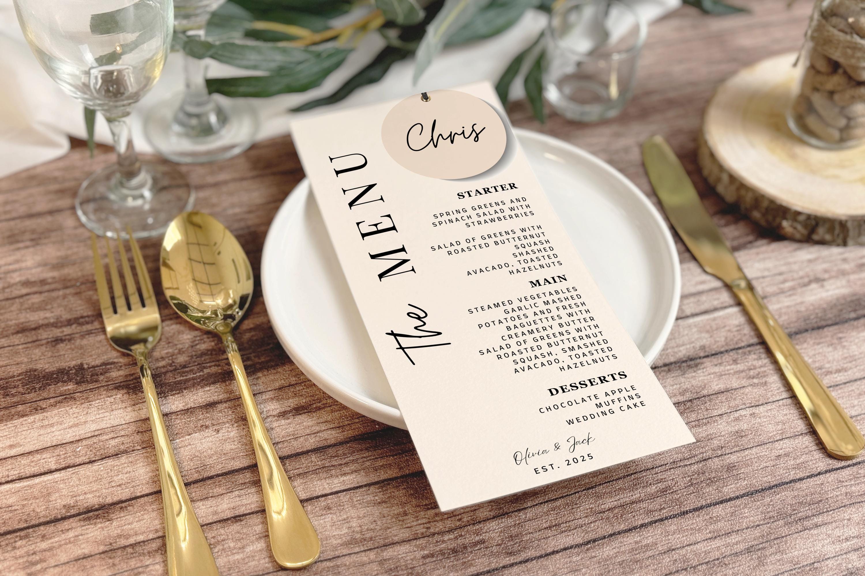 Modern Wedding Menu Place Card With Guest Name, Custom Wedding Menu ...