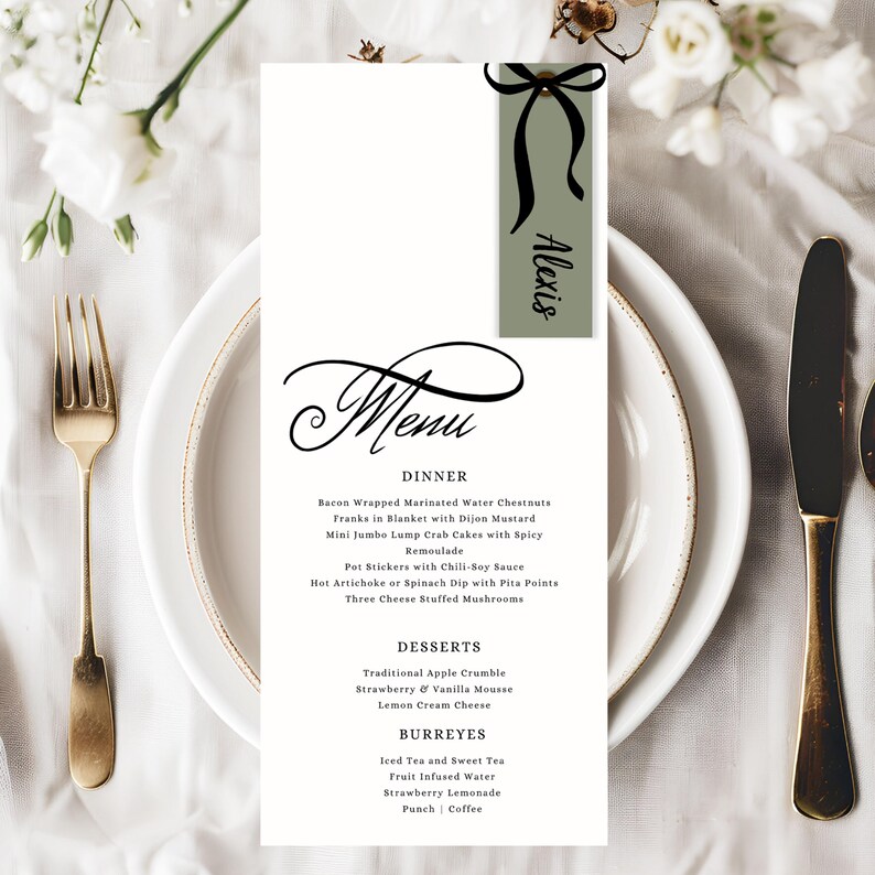 Wedding Menu Cards With Printed Name Card, With Place Cards, Modern ...