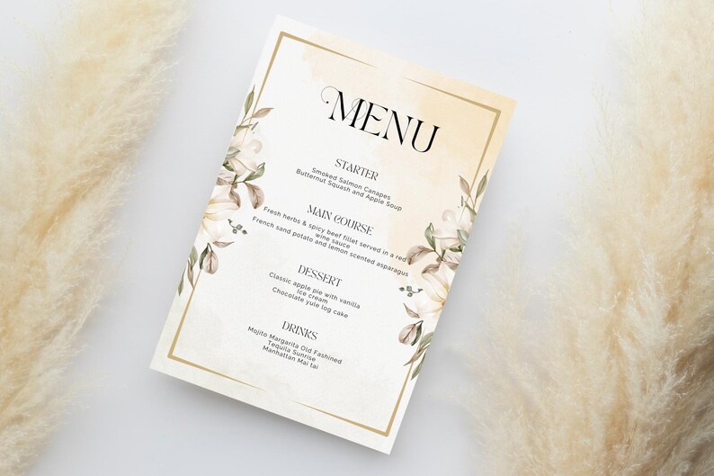 Personalized Printed Wedding Menu, Minimalist Wedding Menu, Modern ...