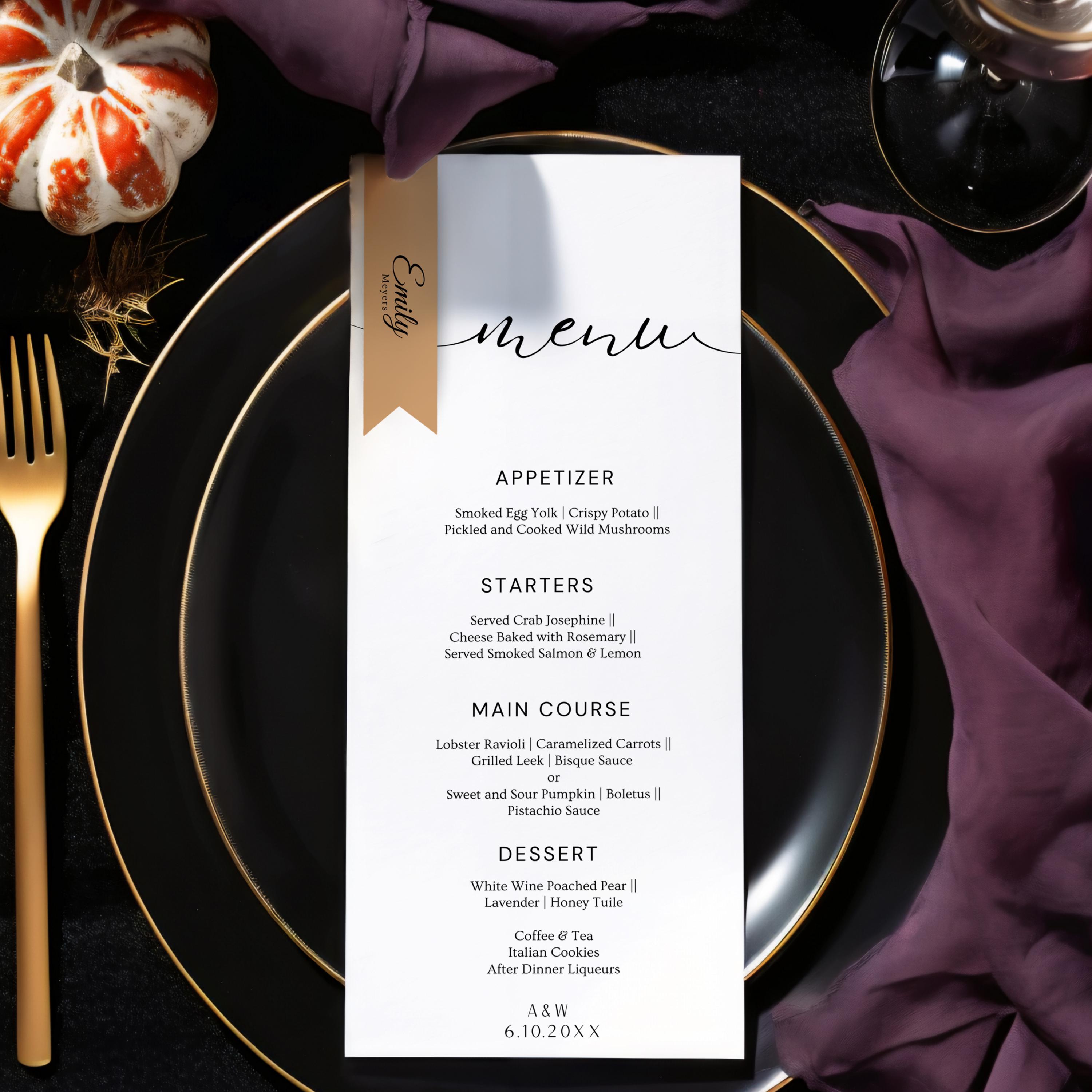 Wedding Menu Cards With Printed Name Card, With Place Cards, Modern ...