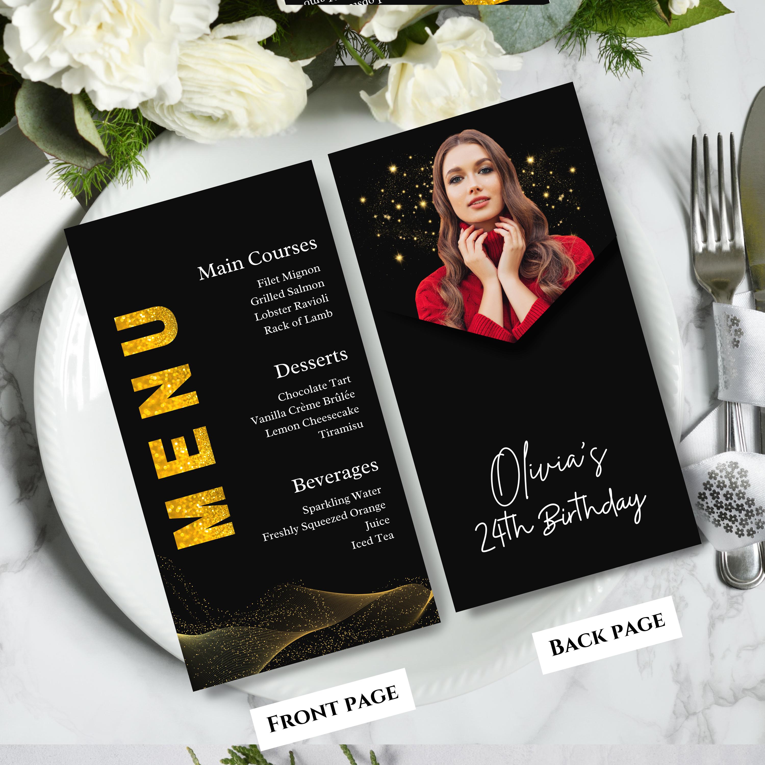 Personalized Birthday Menu Card With Photo, Custom Party Menu, Editable ...