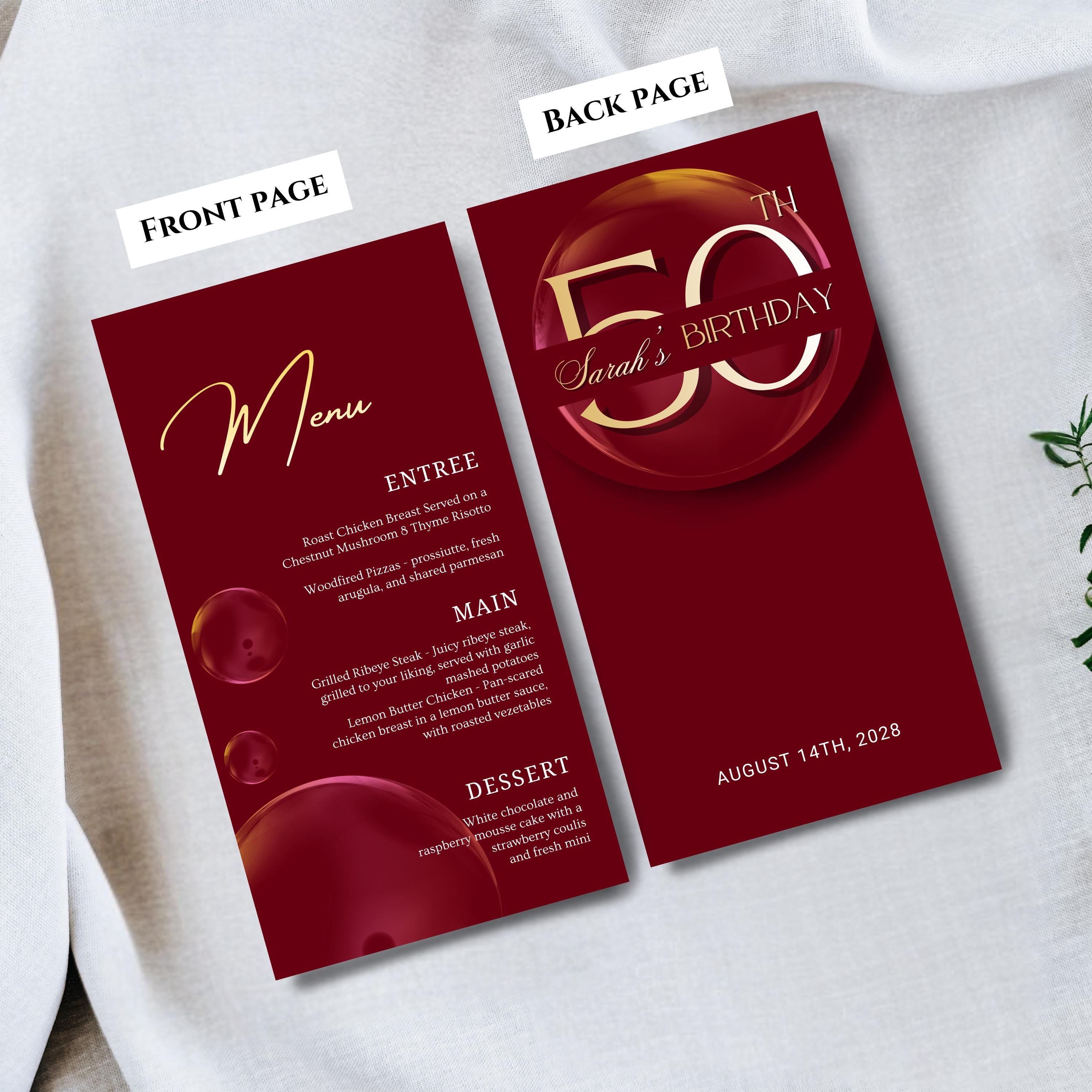 Personalized Birthday Menu Card With Photo, Custom Party Menu, Editable ...